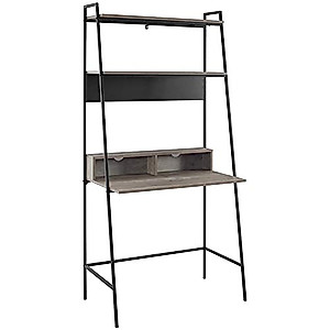 Walker Edison Freya Urban Industrial Ladder Desk with Metal Magnet Board, 36 Inch, Grey Wash