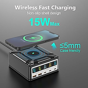 260W USB C GaN Charger, Ubigbuy 140W 5-Port PD3.1 USB C Charging Station,Desktop Wireless USB C Laptop Charger Portable Travel USB C Power Adapter Block for MacBook Pro Air iPad Pro iPhone Samsung