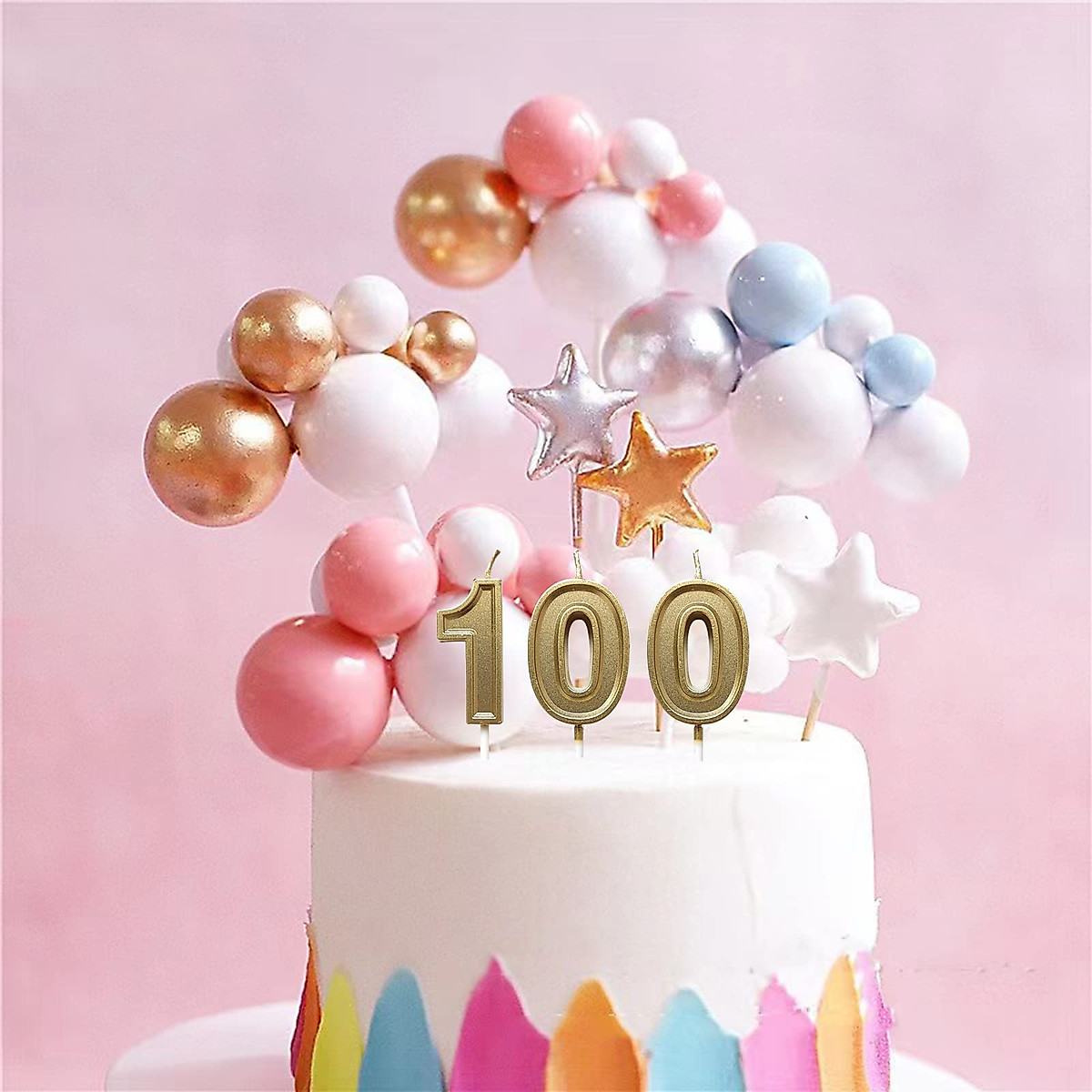 Gold 100th Birthday Candles, Number 100 Candles for Cakes, Happy 100 Days or Years Cake Topper Numeral Candle for Birthday Anniversary Celebration Decoration Party Supplies