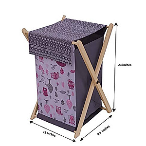 Bacati Owls Girls Cotton Hamper, Pink/Grey