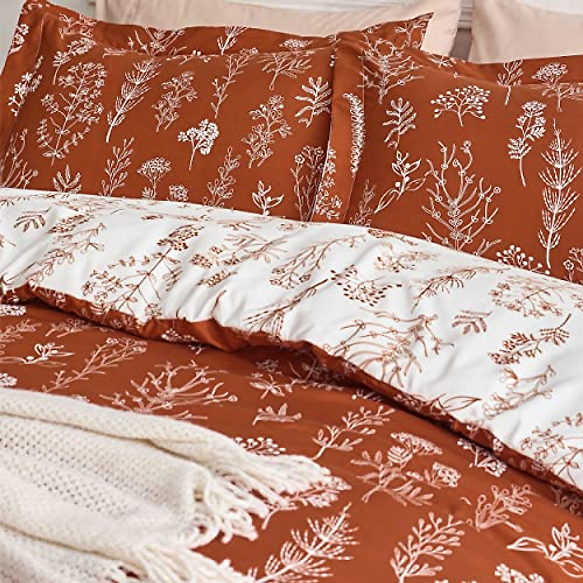 Bedsure California King Comforter Set - Terracotta Comforter, Cal King Bed Set, Cute Floral Cali King Bedding Set, 3 Pieces, 1 Soft Reversible Botanical Flowers Comforter and 2 Pillow Shams