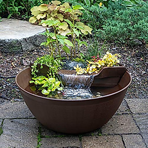 Aquascape 78325 AquaGarden Pond and Waterfall Kit Container Water Garden, Measures 23. 5-inch in Diameter and 9 7/8-inch Tall, Brown