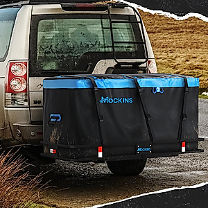 Mockins 25 Cu.Ft. Large Trailer Hitch Cargo Carrier Bag | 60"x24"x31" Soft-Shell Vinyl Cargo Bag for Hitch Carrier | Weatherproof Car Storage Bag | Waterproof Truck Bed Storage Set w/Accessories