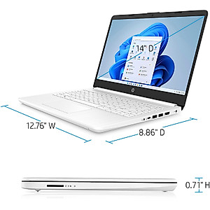 HP 14" Ultra Light Laptop for Student & Home (Intel Quad-Core N4120, 8GB RAM, 128GB(64GB + 64GB SD), 1-Year Office 365) 11-Hrs Long Battery Life, Webcam, WiFi, Win 11 Home in S Mode - Snow White