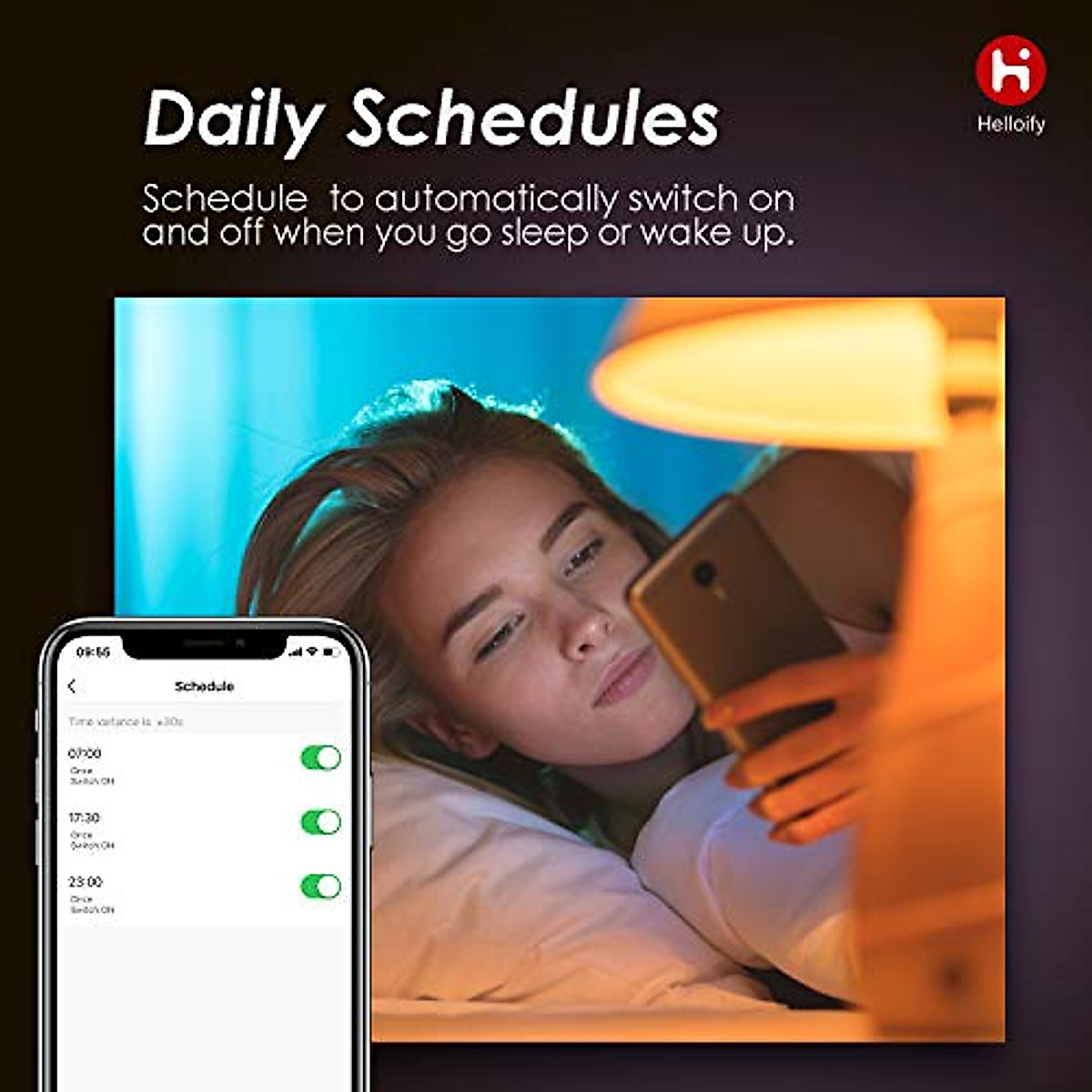 Helloify A19 LED Smart, WiFi Light Bulb Compatible with Alexa Google Home, RGBCW Color Changing, Cool Warm White Dimmable, No Hub Required, 60W Equivalent, RGB+2700K-6500K, 4 Pack