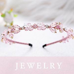 Coridy Pink Rhinestones Headbands for Women Crystal Beaded Hairbands Baroque Thin Hair Hoops Bejeweled Headband for Women’s Hair (pink)