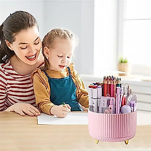 XDRELEC 360 Degree Rotating Pen Holder, Pencil Holder for Desk, Office Desk Organizers and Accessories, Pencil Cup, Pen Organizer，Office Organization and Storage (pink)