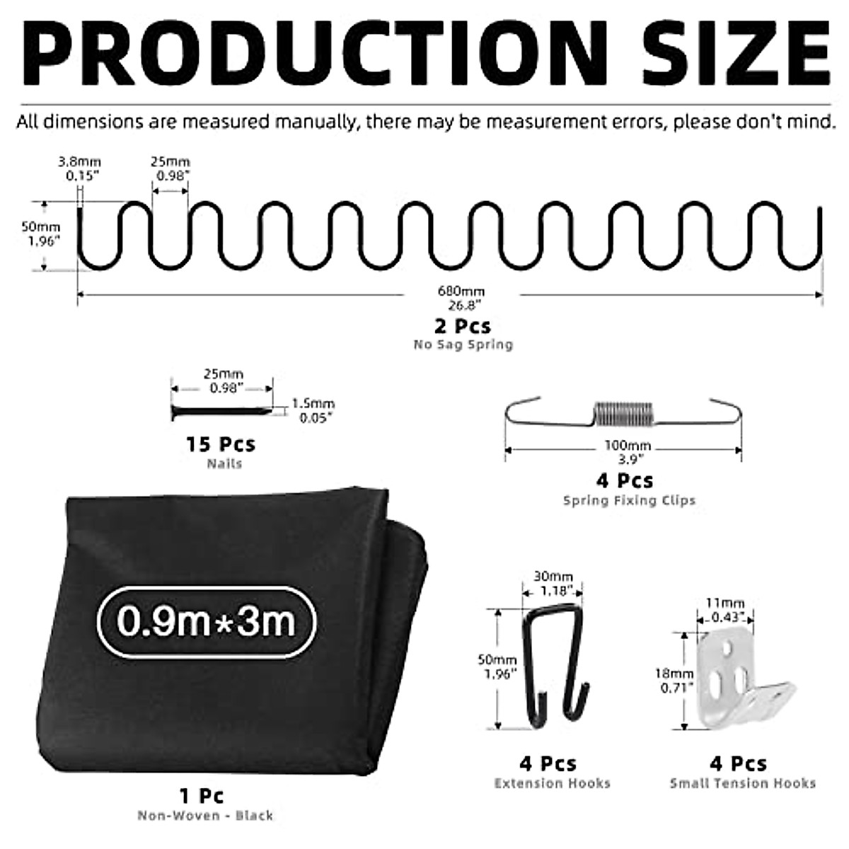 Wokape 31Pcs Couch Spring Repair Set, 27 Inch No Sag Springs, S-Clips, Hooks, Dual Hook Tension Springs, Nails and Dust Cover, Sofa Upholstery Spring Replacement Kit for Repair Couch Recliner Chair