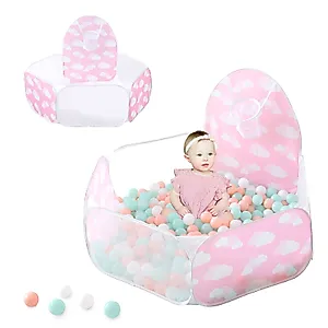 Ball Pit for Toddlers ,Babies Pop Up Play Tent, Kids Large Ball Pits with Basketball Hoop and Zipper Storage Bag, Popular Gifts for Boys Girls Cats Dogs Pets Birthday Xmas,Balls no Inlcuede，Cloud Pink