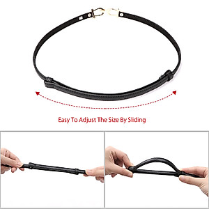 JASGOOD Leather Skinny Women Belt Thin Waist Belts for Dresses up to 37 Inches with Golden Buckle 2 Pack(Black+White,Waist Size Below 37 Inches)