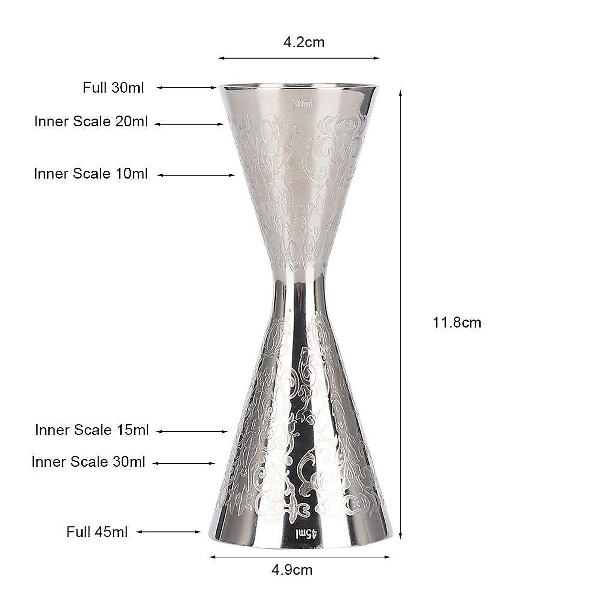 Fdit Double Cocktail Jigger,Stainless Steel, 4.6-Inches, 1 oz to 1.5 oz Measure Cup Professional Japanese Bar Jigger