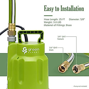 Water Draining Kit by Green Expert, 1/4HP Sump Pump with 25FT Garden Hose, Max 1600GPH High Performance for Quickly Water Removal in Pools Hot Tub Spas Garden Pond Flooded House