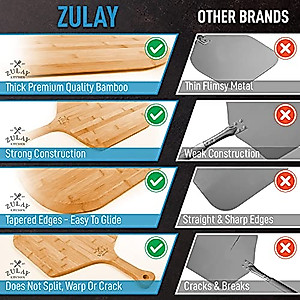 Zulay (Large 15") Authentic Bamboo Pizza Peel Wood - Natural Bamboo Pizza Paddle With Easy Glide Edges & Handle For Baking - Large Wood Pizza Peel For Transferring & Serving