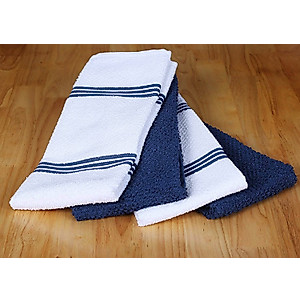 AMOUR INFINI Bundle Pack of 4 Terry Dish Towels + 8 Dish Cloths Ultra Soft and Absorbent Kitchen Towel & Dishcloth Combo - Cotton Dishtowels for Washing Up | Blue