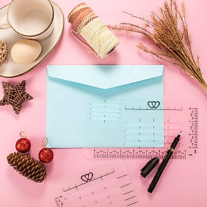 7 Pieces Envelope Addressing Guide 4 Style Addressing Stencil Templates for Envelopes with 2 Size Brush Pens, Making Thank You Card, Festival Cards, Wedding Invitations, Party Invitations