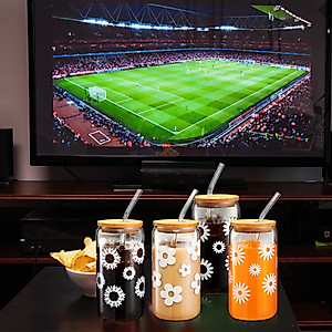 4 Pcs Iced Coffee Cup with Bamboo Lids and Straws 16 oz Flower Beer Can Butterfly Can Shaped Glasses Cup Thank You Gift Cup Mother's Day, Birthday Gift for Social Worker Women Mom Girl(Flower)