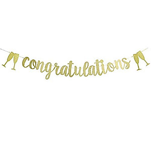 Congratulations Banner - Graduation Wedding Engagement Bridal Shower Baby Shower Housewarming Party Banner Sign,2020 Pennant Flags Garland Photo Props for Graduation Party Favors(Gold Glitter).