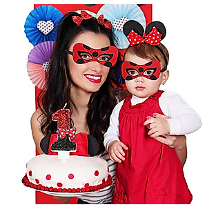 Number 4 Birthday Candle,Red Black Sequin Number Candles with Red Bow 4th Glitter Cake Candles