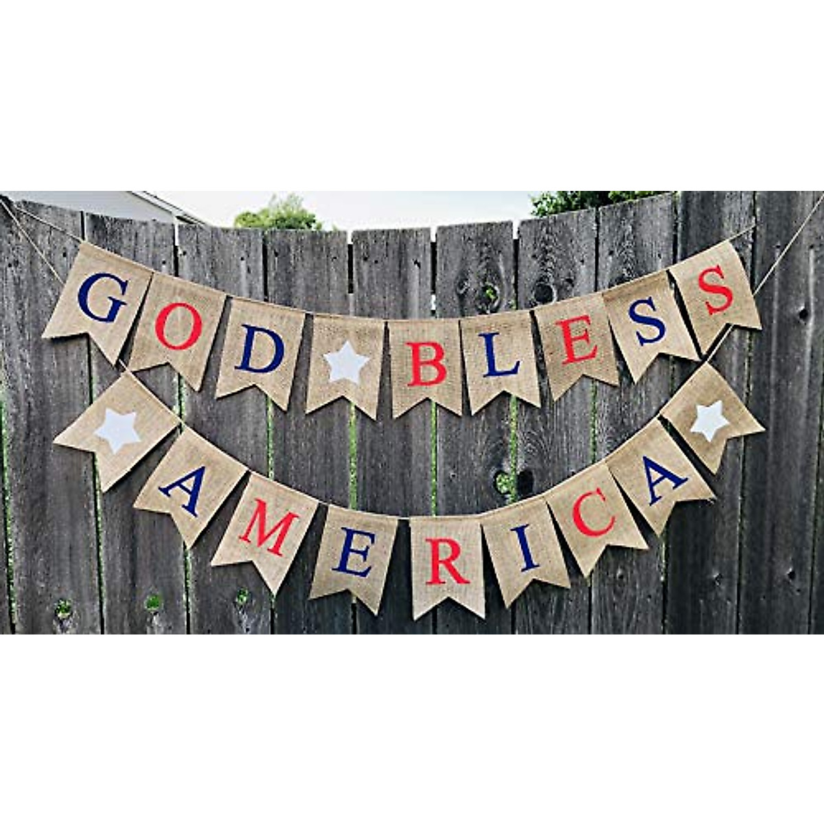 GOD BLESS AMERICA Patriotic Banner - 4th of July Party Decoration - Memorial Day Fourth of July Banner - Military Bunting Veterans Day Garland by Jolly Jon