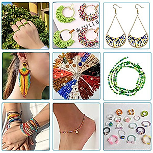 KERGAEN Total 48000pcs Size 2mm Seed Beads for Jewelry Making,12/0 Tiny Craft Beading Kit Set,260pcs Letter Alphabet Beads with Elastic String,Earring Hooks and Claw Clasps