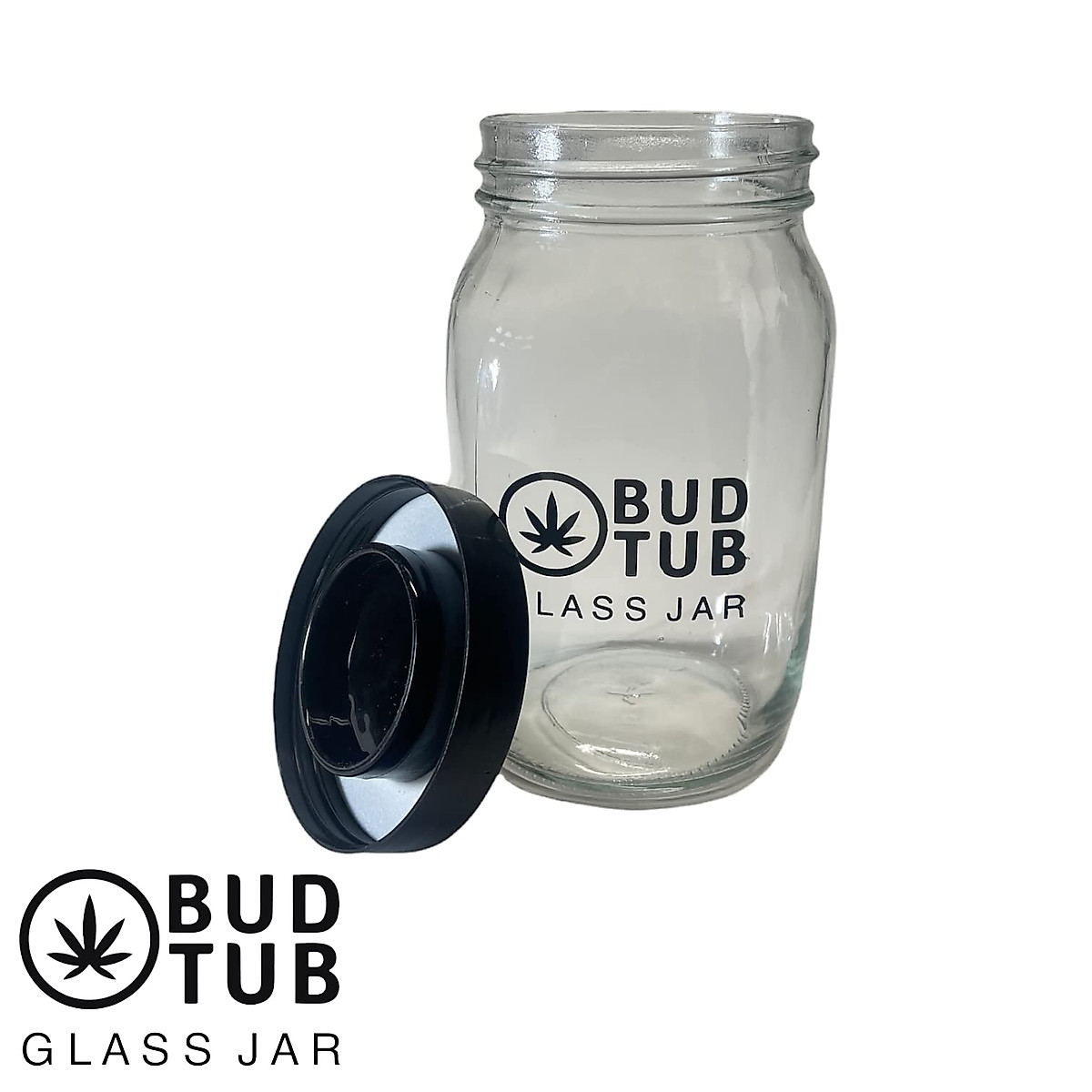 Glass Herb Storage Jar with Magnetic Herb Grinder INSIDE the lid. This Airtight, Smell Proof, Storage Container has an Added Seal to Keep the Scent Contained and Goods Fresh for Longer (Regular)