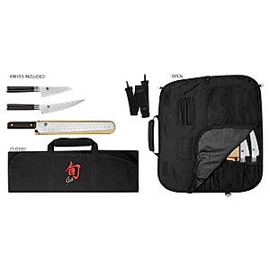 Shun Cutlery Classic 4 Piece BBQ Knife Set, Kitchen Knife Set with Knife Roll, Includes 4.5" Asian Multi-Prep Knife, 6" Boning/Fillet Knife, and 12" Brisket Knife, Handcrafted Japanese Kitchen Knives