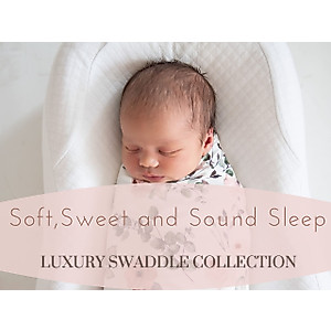 Giggle Angel Baby Receiving Blanket Swaddle Blanket Infant Wrap Pink Floral Pattern with Matching Bowtie (White)