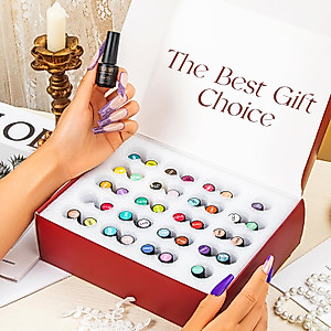 ROSALIND Gel Nail Polish Set,35 Pcs Pink Red jelly White Gel Polish Collection Summer Starter Set Glitter Nail Polish Pink Colors with Glossy & Matte Top Base Coat Nail Art Gift for Manicure