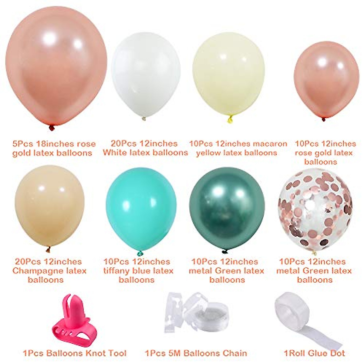 95Pcs Champagne Balloon Garland Arch Kit, Teal Metallic Green Rose Gold Confetti Latex Balloons Backdrop Decorations for Bridal Baby Shower Wedding Anniversary Graduation Cocktail Party Supplies