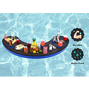 Polar Whale Giant Blue and Black Floating Bar Table Tray Bartender Drink Holder for Pool or Beach Party Float Lounge Refreshment Durable UV Resistant Foam 15 Compartment with Cup Holders 5 Feet Long