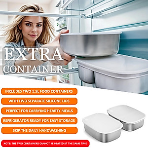 STN Electric Lunch Box 80w Heated Lunchbox For Adults,12/24/110V Warming Lunchbox for Car/Truck/Office with 2x1.5L Stainless Steel Containers,10L Insulated Bags,Big Cutlery Set