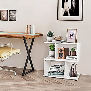 Giantex 3-Tier Geometric Bookshelf, 24’’ Tall Wood S-Shaped Display Shelves with Thick Foot Pads, Freestanding Open Shelves Nightstand, Floor Standing Display Shelf Bookcase