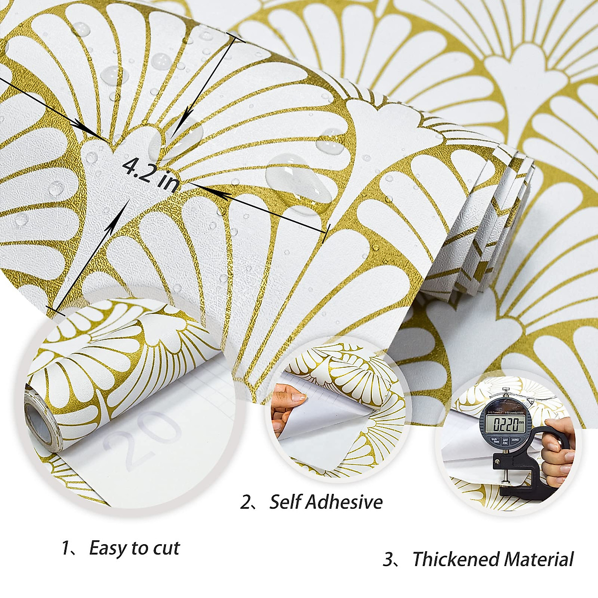 MelunMer Gold Peel and Stick Wallpaper Boho Gold Contact Paper for Cabinets Self Adhesive Removable Wallpaper for Bedroom/Bathroom Modern Contact Paper Leaf Ginkgo Biloba 393 in L 17.3In W