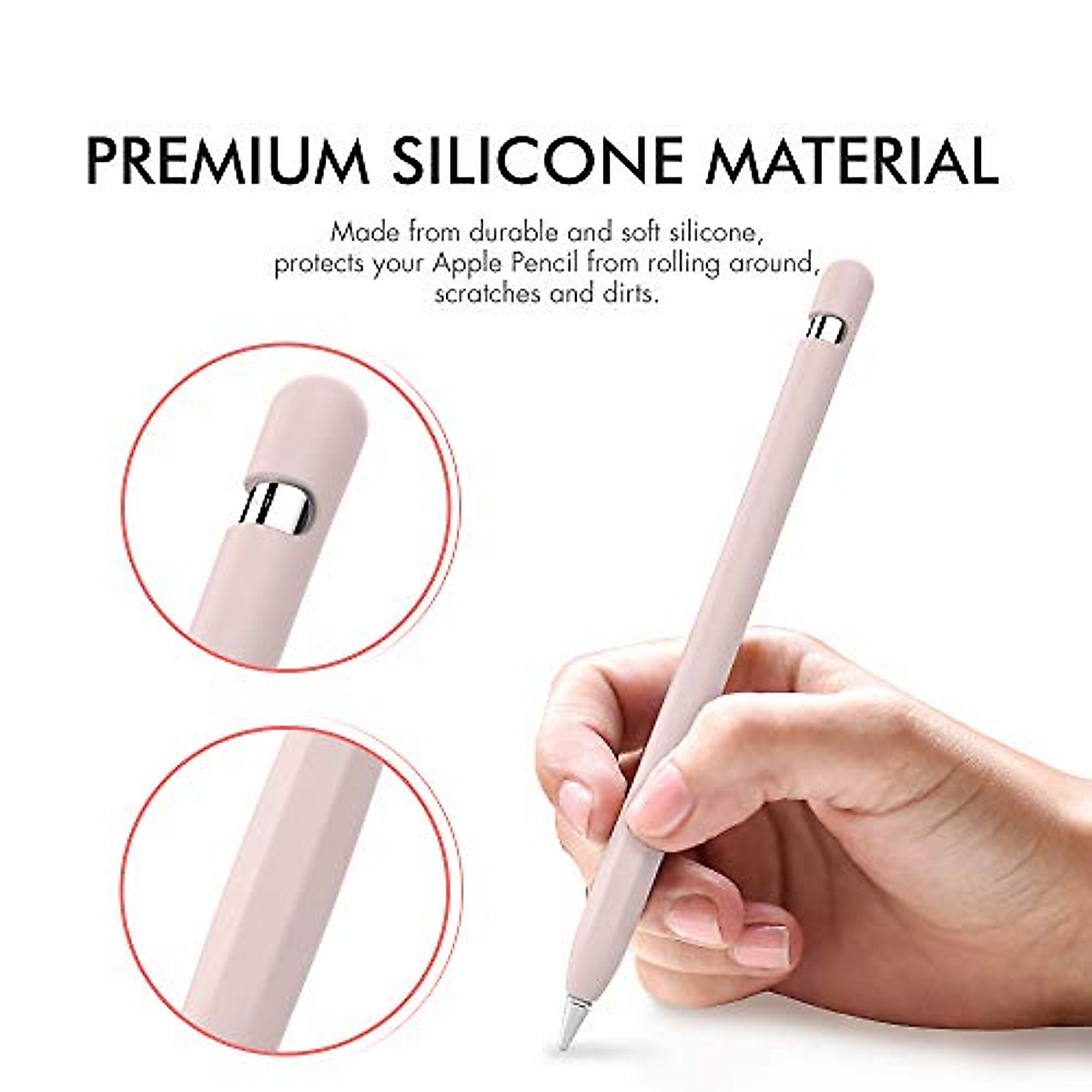AhaStyle Anti-Slip Case Sleeve Silicone Protective Skin [ Added Cable Adapter Tether Kit] Compatible with Apple Pencil 1st Generation
