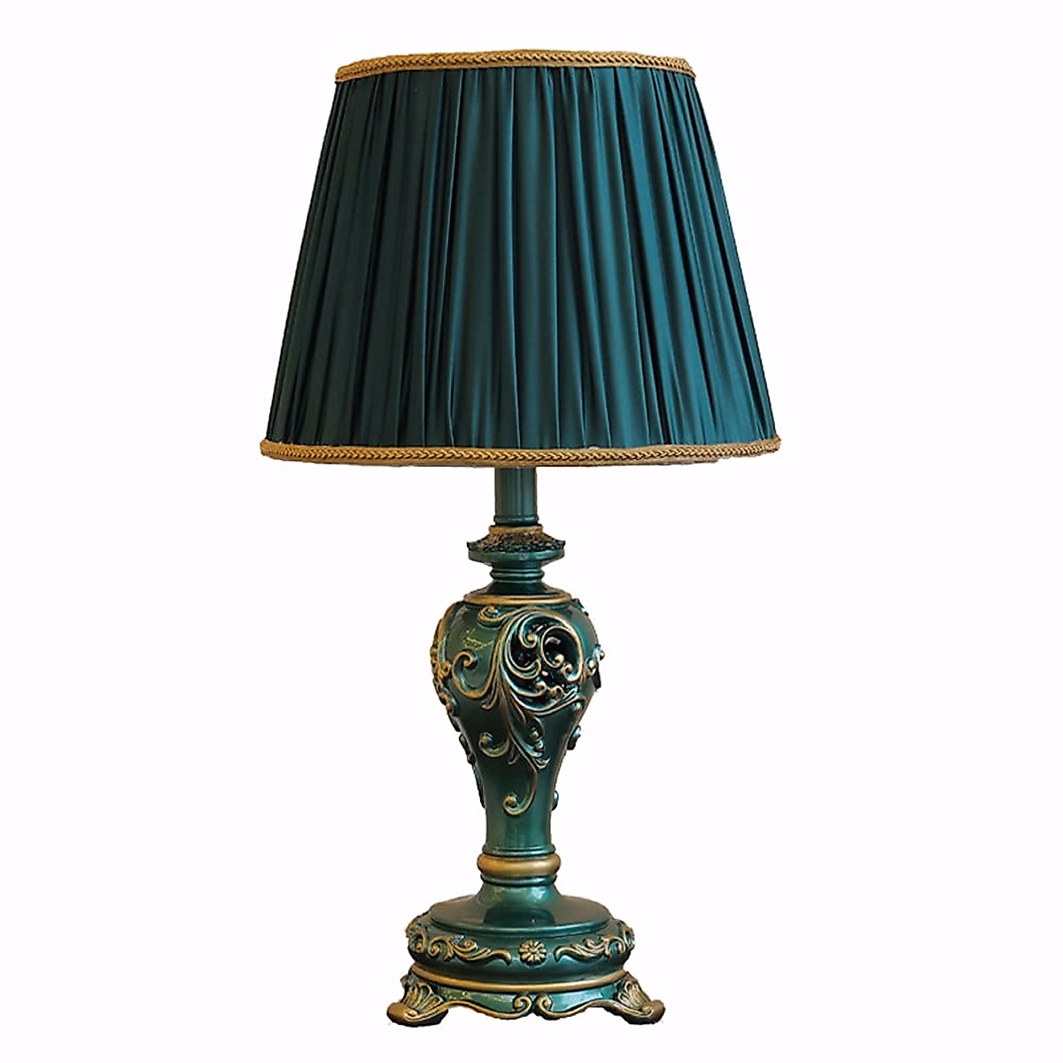 GaRcan Victorian Style Table Lamp, Traditional Handmade Fabric Lampshade Bedroom Bedside Lamp Resin Sculpture Lamp Body Desk Lamp for Living Room Study Reading Lamp