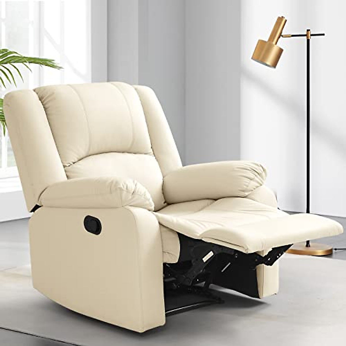 ASHOMELI Large Real Leather Recliner Chair, 150 Degree Tilt, Living Room Bedroom Sofa Recliner (Beige)