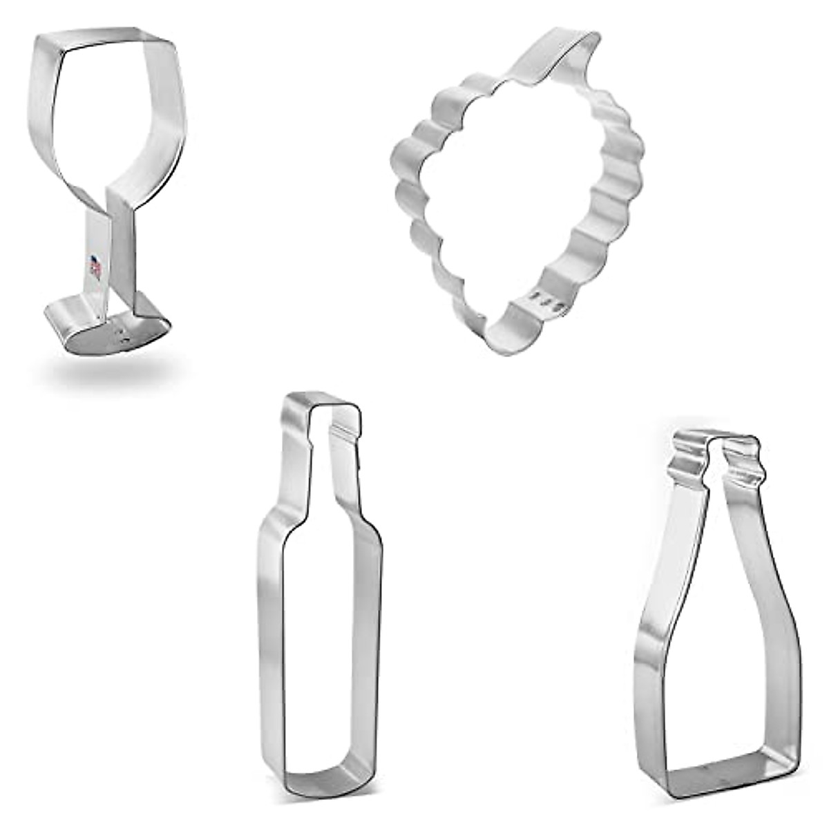 Foose Cookie Cutters Wine Tasting Cookie Cutter 4 Pc Set, 4-5 in, Grapes, Tin Plate Steel, USA