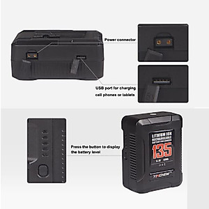 YINCHEM 135Wh V Mount Camcorder Battery with Charger,14.8V 9400mAh Mini Portable Lithium-ion V Lock Battery Equipped with D-tap and USB Port for Camera/DSLR/Smartphone/Tablet