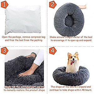 Calming Dog Bed & Cat Bed, 23" Anti-Anxiety Donut Dog Cuddler Bed, Warming Cozy Soft Dog Round Bed, Fluffy Faux Fur Plush Dog Cat Cushion Bed for Small Medium Dogs and Cats