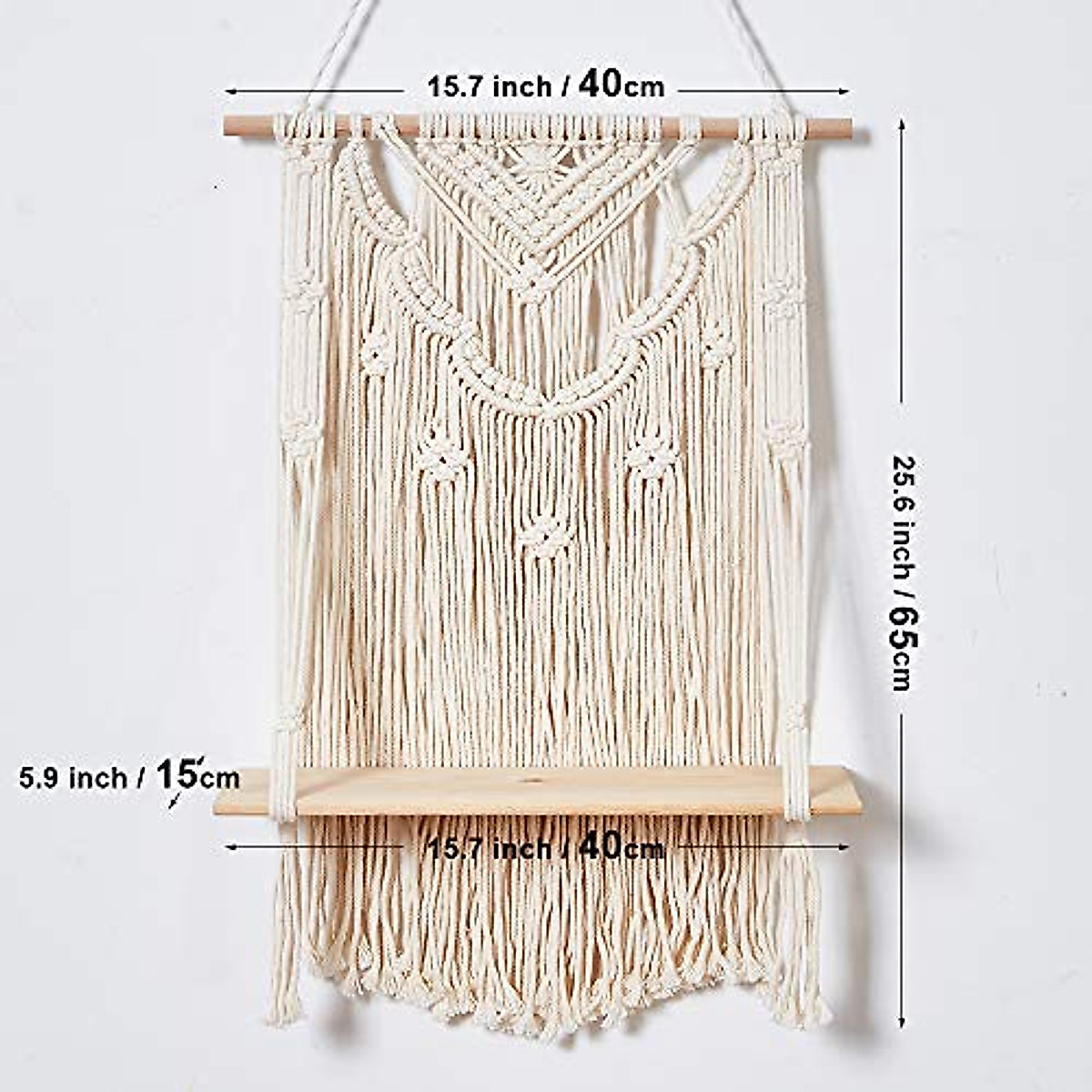 Ebristar Macrame Wall Hanging Shelf, Wood Hanging Shelf Organizer Hanger, Rope Wall Hanging Shelf Plant Hangers, Handmade Boho Woven Home Wall Decor¡­