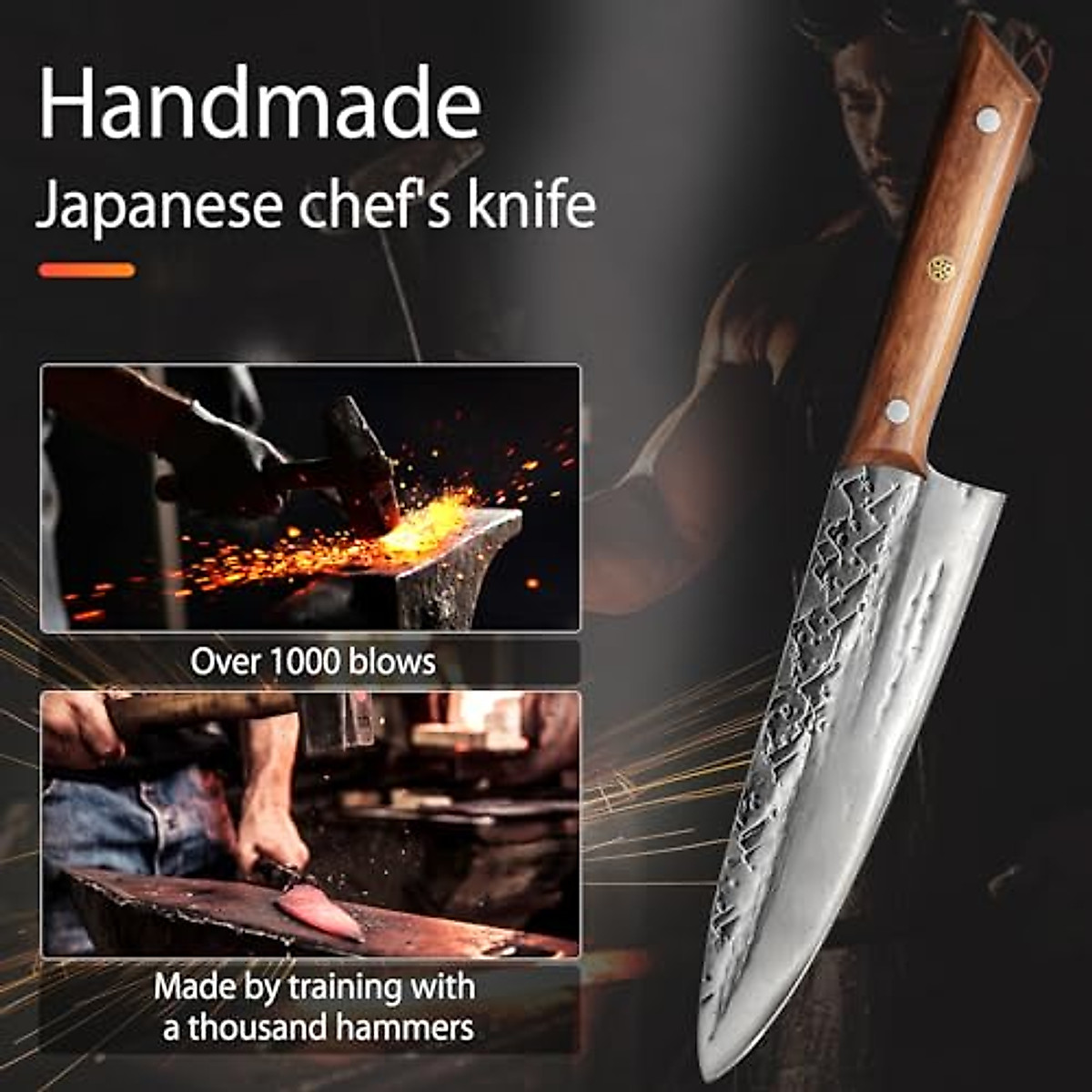 Professional Hand Forged Japanese Chef Knife 8 inch Kitchen Knives Super Sharp High Carbon Stainless Steel Chefs Knife Comfortable Cocobolo Wooden Handle with Gift Box