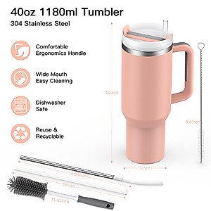 Bailkind 40oz 1180ml Tumbler With Straw and Lid X2, Spill-Proof Double Wall Stainless Steel Vacuum Insulated Cup Travel Flask Mug With Handle for Water, Iced/Hot Tea or Coffee