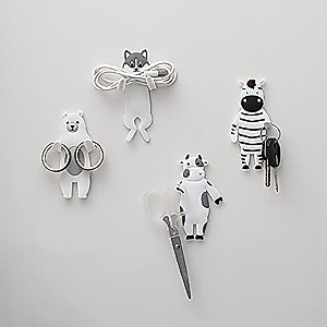 SUBIAOY Adhesive Wall Hooks-4PCS Cute Animal Decorative Wall Hooks Reusable Waterproof Self Adhesive Hooks Bear Cow Dog Zebra Sticker Refrigerator Gifts Can Washed Home Decoration Wall Hook