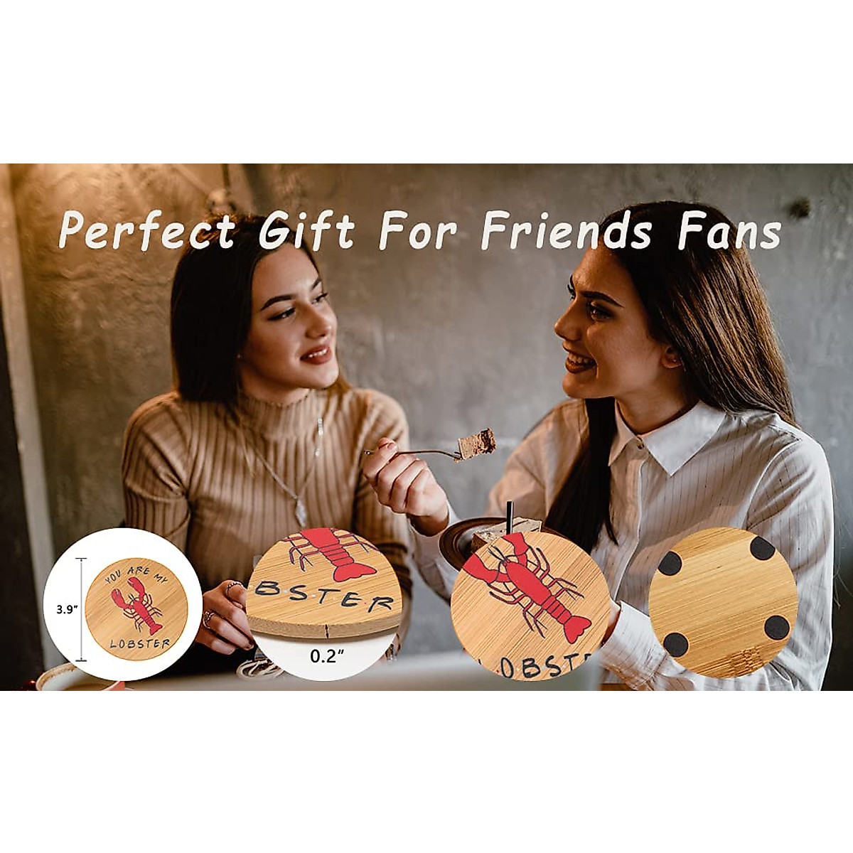 Friends Bamboo Coasters Set of 6, Friends TV Show Gifts, Friends TV Show Merchandise Presents, Funny Friends Themed Coaster Set with Coaster Holder