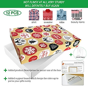 12 Large Christmas Gift Wrap Boxes bulk with Lids, 12 tissue paper and 80 Count Foil Christmas Tag Stickers for wrapping oversized Clothing (Robes, Sweater, Coat, Shirts) and Xmas Holiday Present