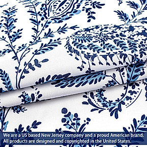 DriftAway Isla Paisley Floral Pattern Blackout Thermal Insulated Window Curtain Valance Rod Pocket 52 Inch by 18 Inch Plus 2 Inch Header Navy