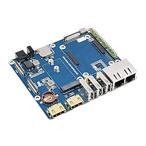 WIFI6 Dual Ethernet Base Board for Compute Module 4, Compatible with WiFi AX210 & AX200 Module,Onboard Gigabit Ethernet RJ45 Connector x1, 100M Ethernet RJ45 Connector x 1,CSI-2 Camera Port x2,etc