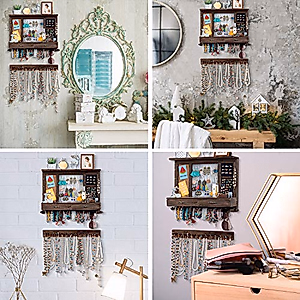 Dhmkfly Jewelry Organizer Wall Mounted Jewelry Organizer Mesh Rustic hanging Jewelry Holder for Earrings Necklaces, with Drawer Hanging Jewelry Box (Rustic)