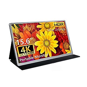 4K 15.6 Inch Laptop Computer Monitor, USB C HDMI Flat Panel Travel Monitor with Smart Case