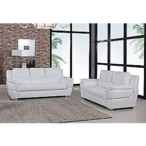 Blackjack Furniture Binion Leather Match Upholstered Modern Living Room Sofa, White